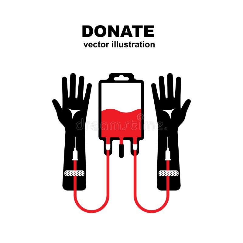 Blood Donation Icon. Blood Transfusion with Hands in Hand. Vector Flat ...
