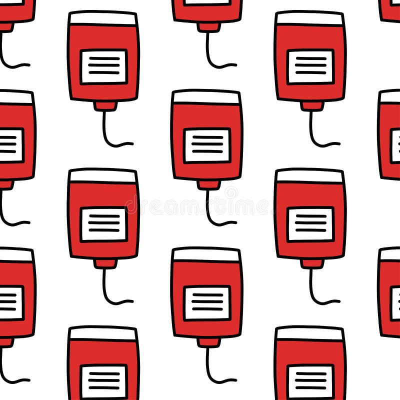 Blood Donation Seamless Doodle Pattern, Vector Color Illustration Stock ...