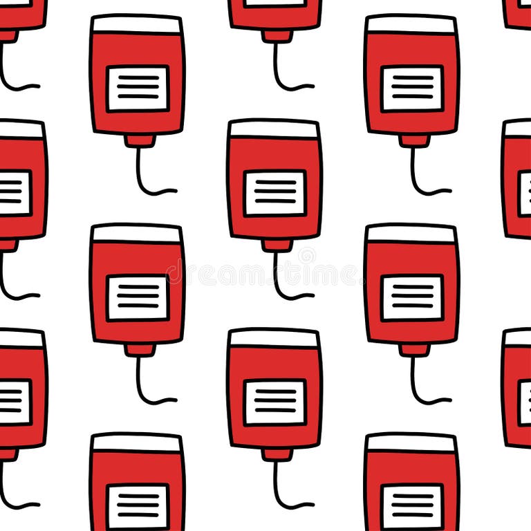Blood Donation Seamless Doodle Pattern, Vector Color Illustration Stock ...