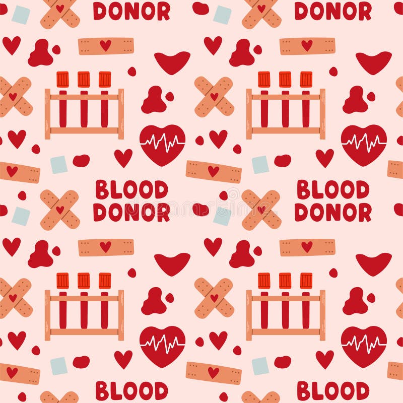 Blood Donation Seamless Pattern with Doodle Elements. World Blood Donor ...