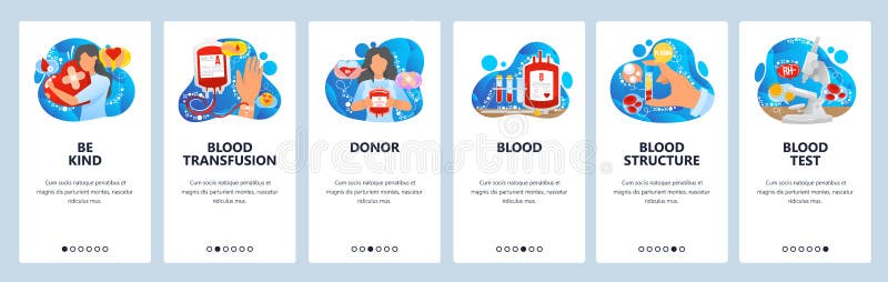 Blood Donation. Blood Transfusion, Medical Lab Test. Mobile App Screens ...