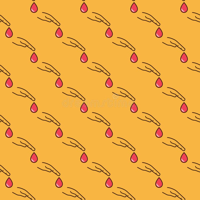 Blood Drop and Hand Vector Diabetes Test Yellow Seamless Pattern Stock ...