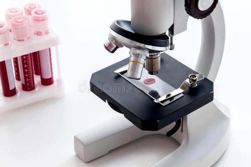 Blood Drop Under Microscope On White Background Stock Image - Image of ...