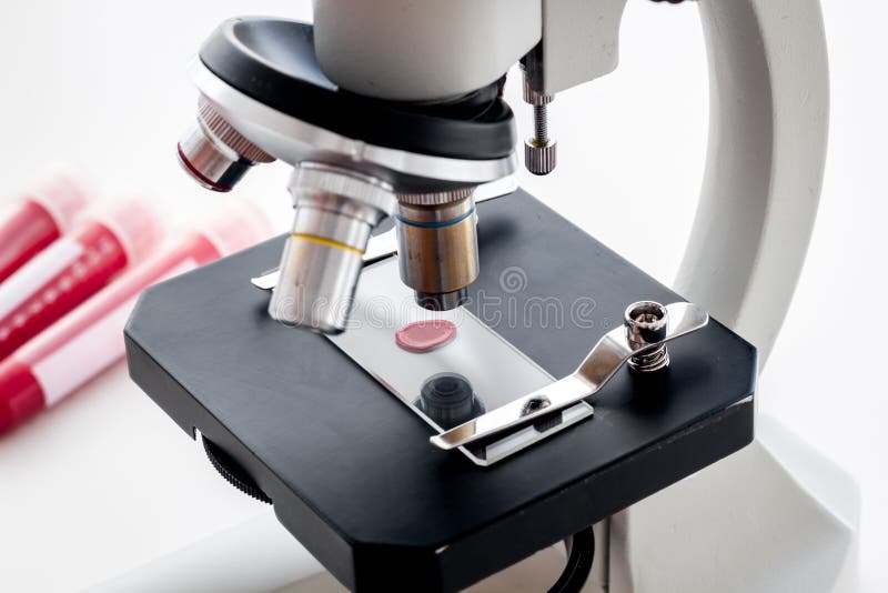 Blood Drop Under Microscope On White Background Stock Image - Image of ...
