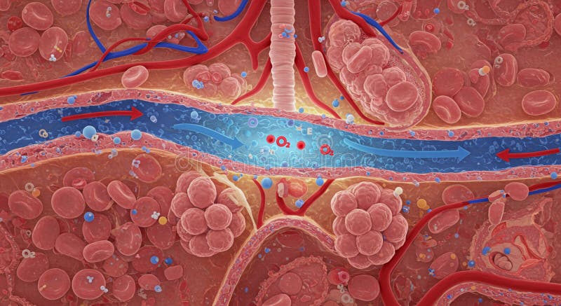 Blood Flowing through Vessels with Oxygen Molecules Stock Illustration ...