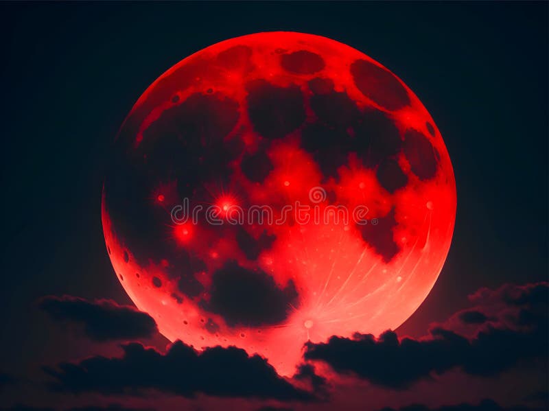 A Blood Moon in the Dark Sky. Dark Atmosphere Stock Illustration ...