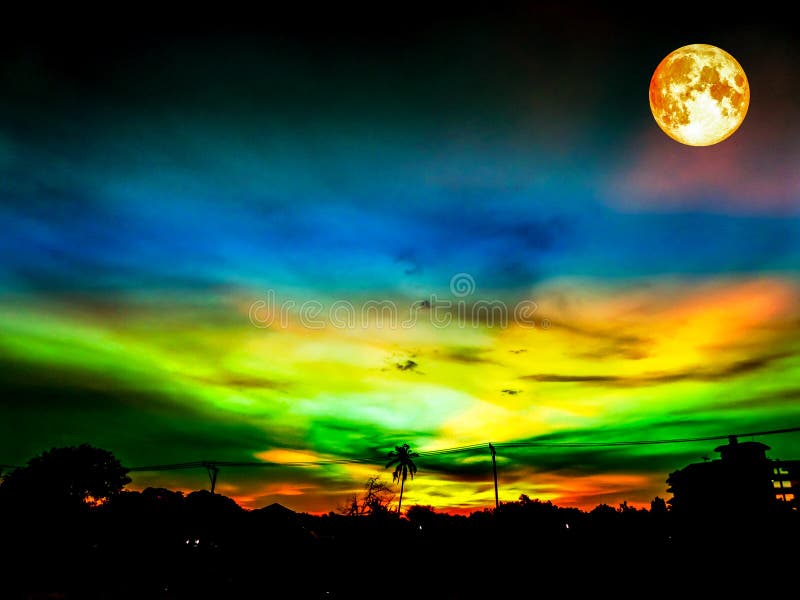 Blood Moon Last Light Sunset Colorful Sky in Landfill Stock Image ...