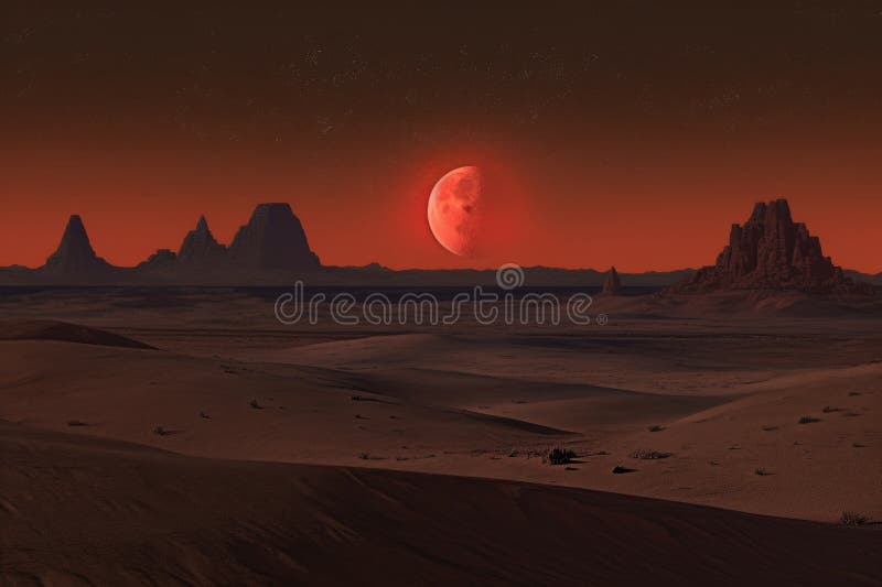 Blood Moon Over the Egyptian Desert with Pyramids in the Distance Stock ...