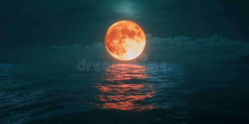 Blood Moon Over Water Night Sky Wallpaper Stock Illustration ...