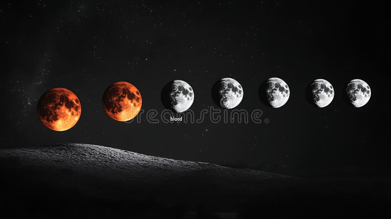 Blood Moon Phase Progression in Cosmic Celestial Alignment Stock Photo ...
