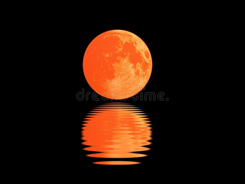 Blood Moon with Reflection at Night Stock Illustration - Illustration ...