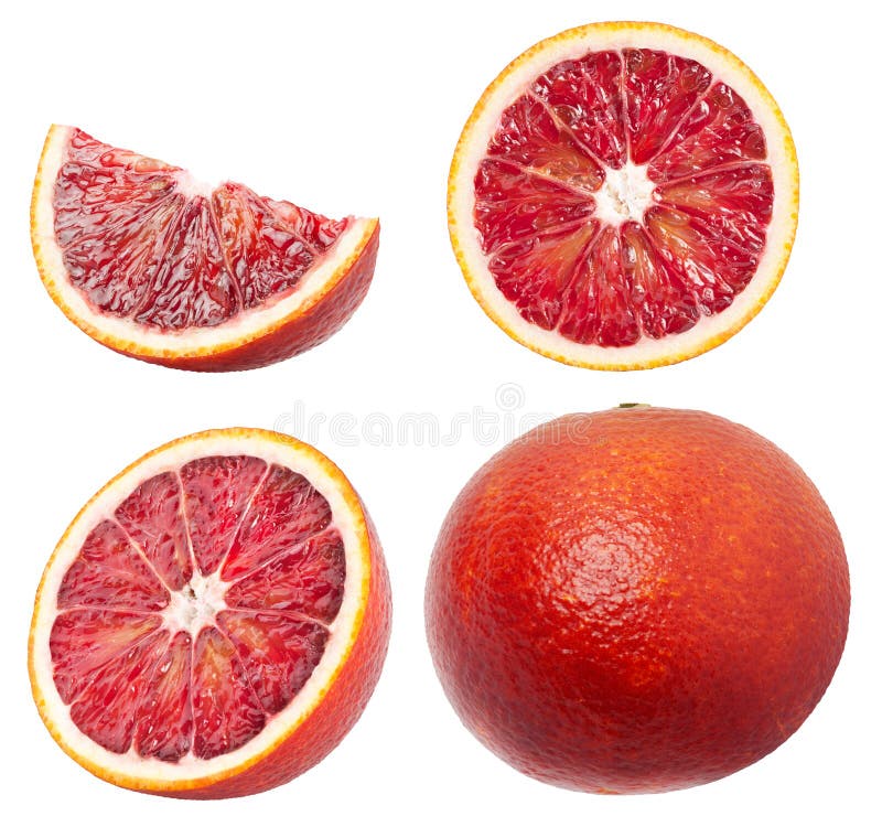 Blood Orange Collection. Whole, Half, Slice and a Piece of Red Orange ...