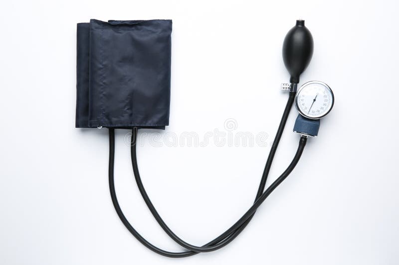 Blood Pressure Measuring Device on Light Background, Top View Stock ...