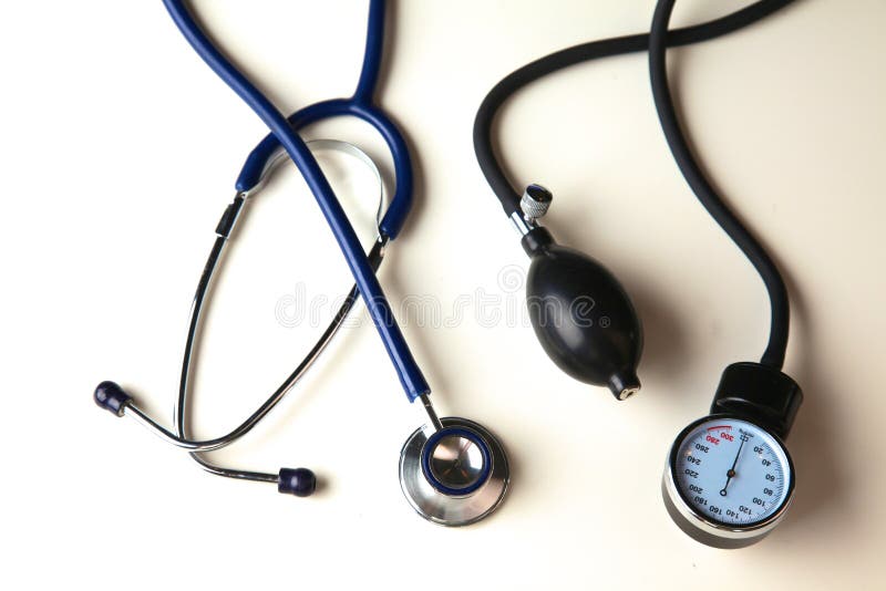 Blood Pressure Meter and Stethoscope, on White Stock Photo - Image of ...