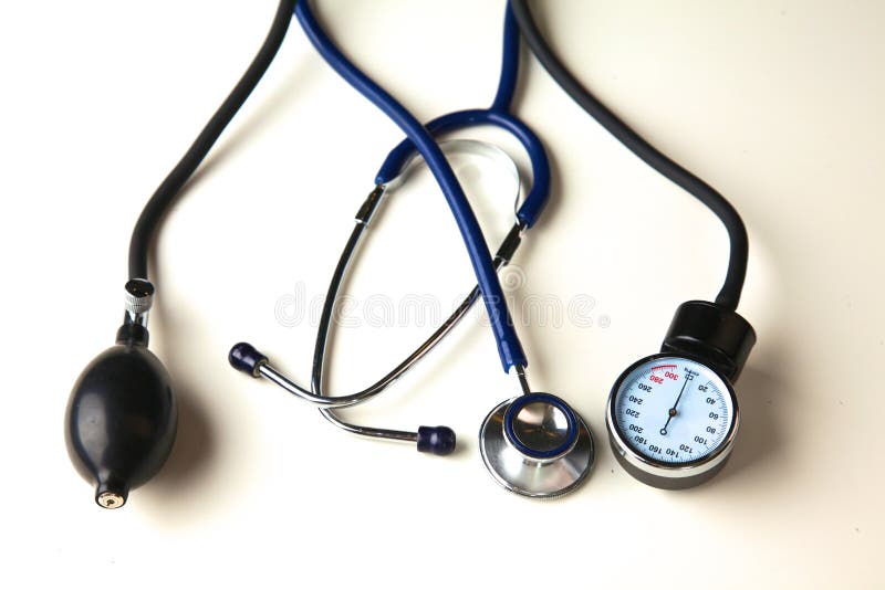 Blood Pressure Meter and Stethoscope, on White Stock Image - Image of ...
