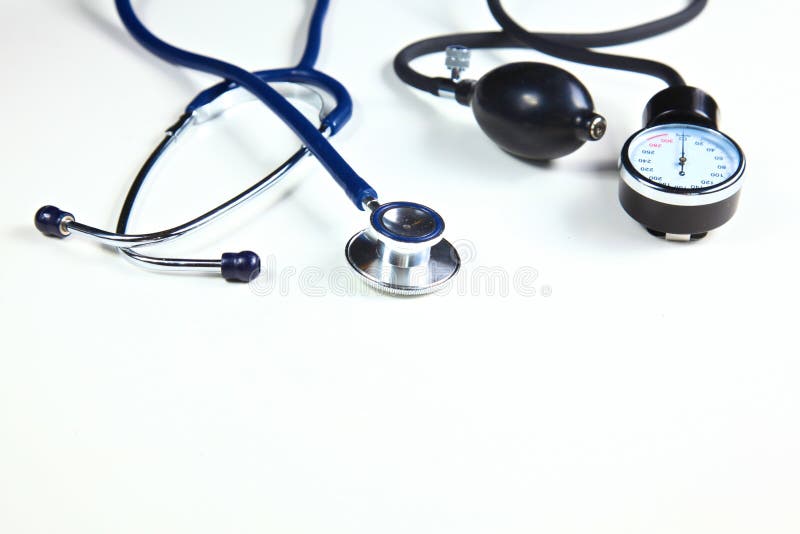 Blood Pressure Meter and Stethoscope, on White Stock Image - Image of ...
