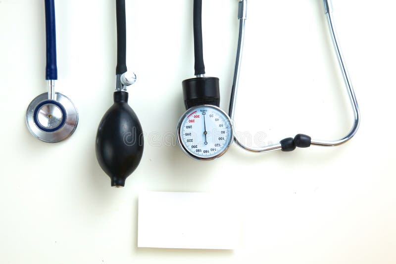 Blood Pressure Meter and Stethoscope, on White Stock Image - Image of ...