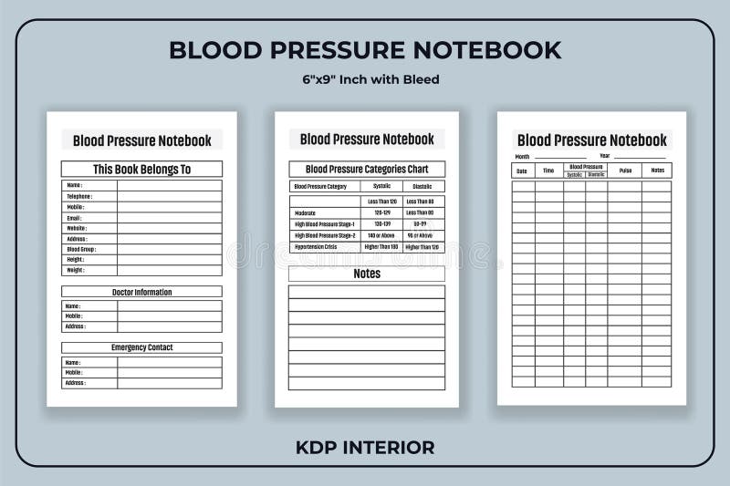 Blood Pressure Notebook KDP Interior Stock Vector - Illustration of ...