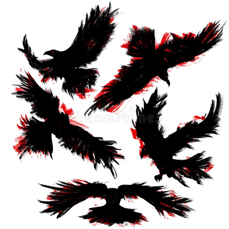 Blood ravens silhouette stock illustration. Illustration of line ...