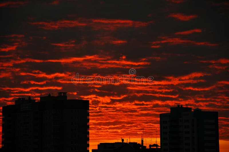 Blood-red Clouds at Sunset in the City Stock Photo - Image of city ...