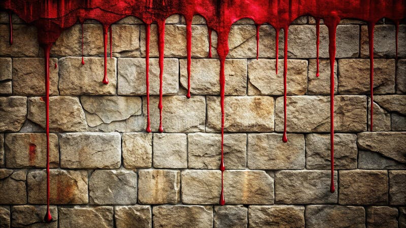 Crimson Drain: Blood Red Liquid Dripping from a Cracked Ancient Wall ...