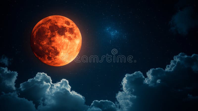 Blood Red Moon Night Sky with Stars and Clouds Stock Illustration ...