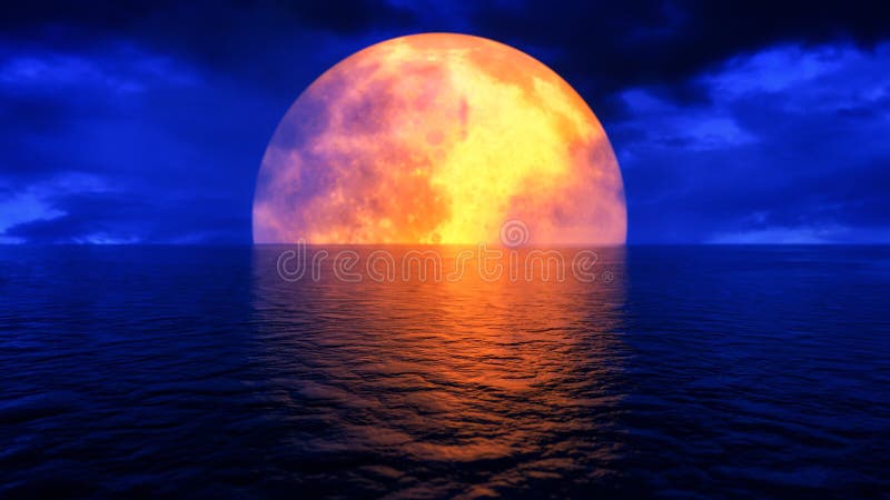 Blood Red Moon Over the Ocean 3d Rendering Stock Illustration ...