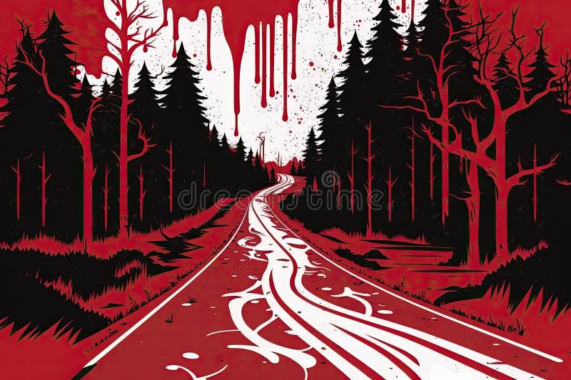 A Blood Red Road Winds through a Foreboding Forest, Setting the Mood ...