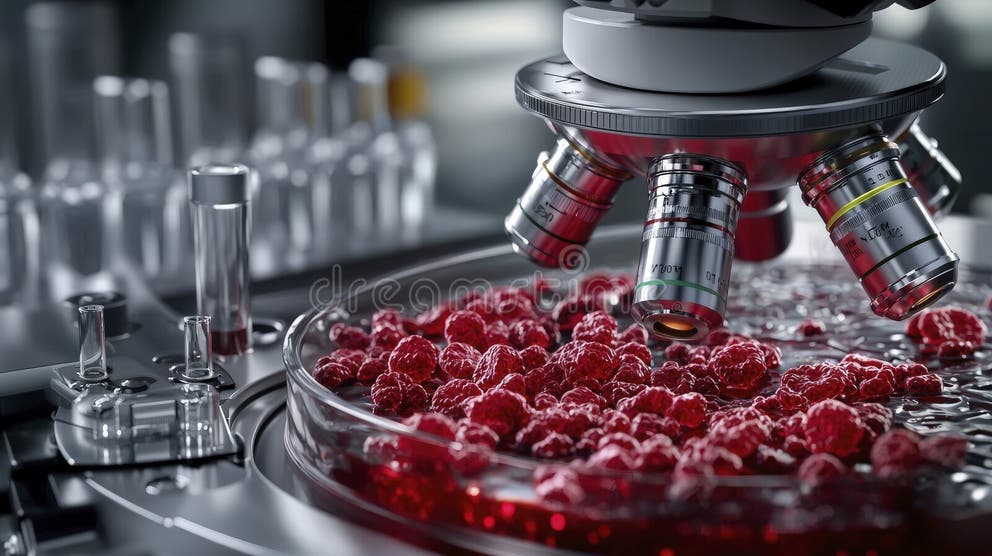 Blood Sample Analysis Under Microscope Laboratory Setting Scientific ...