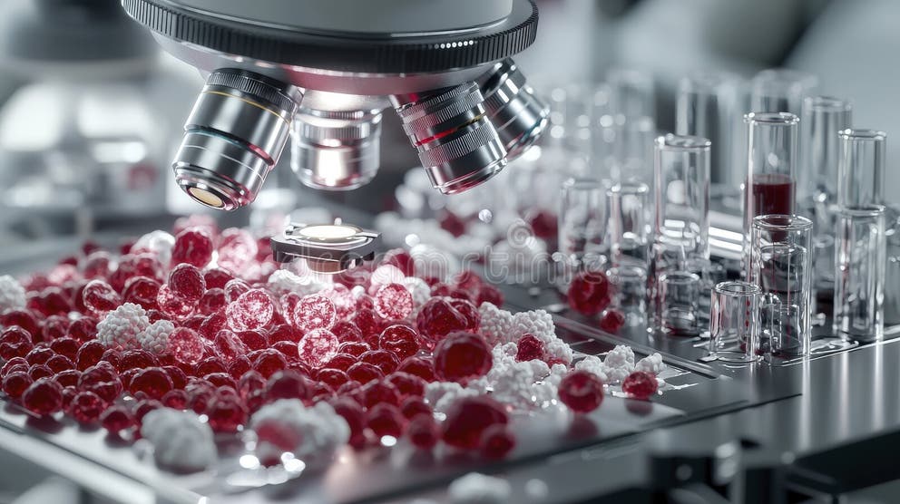 Blood Sample Examination Under Microscope in a Science Lab Detailed ...