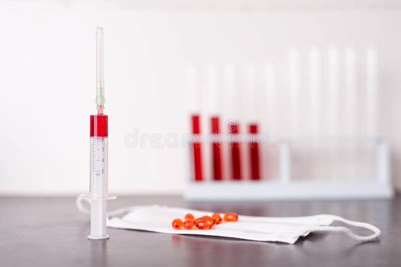 Blood Sample in a Syringe in Laboratory Stock Image - Image of blood ...