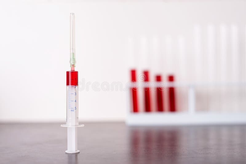 Blood Sample in a Syringe in Laboratory Stock Image - Image of biology ...