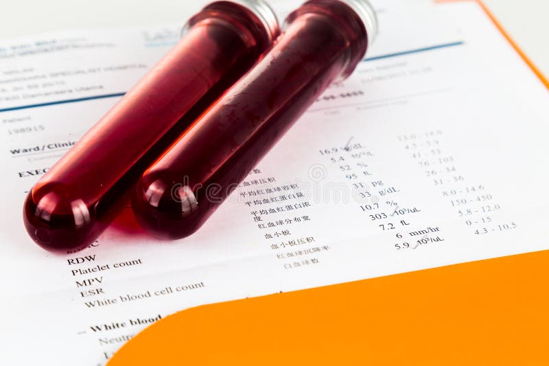 Blood Sample in Test Tubes with Health Analysis Screening Report Stock ...