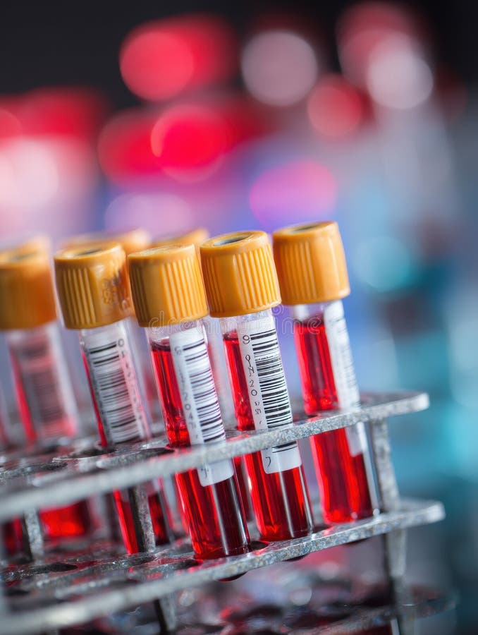 Blood Sample Tubes Arranged in Rack with Blurred Background ...
