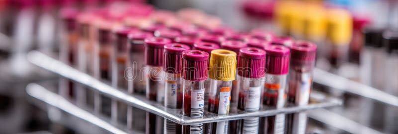 Blood Sample Tubes Arranged in a Rack for Laboratory Testing with ...