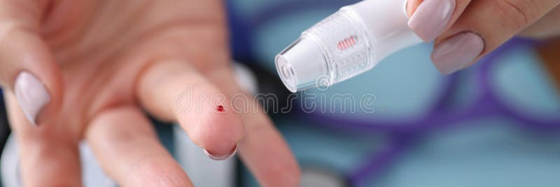 Blood Sampling from a Finger with Lancet. Stock Image - Image of count ...