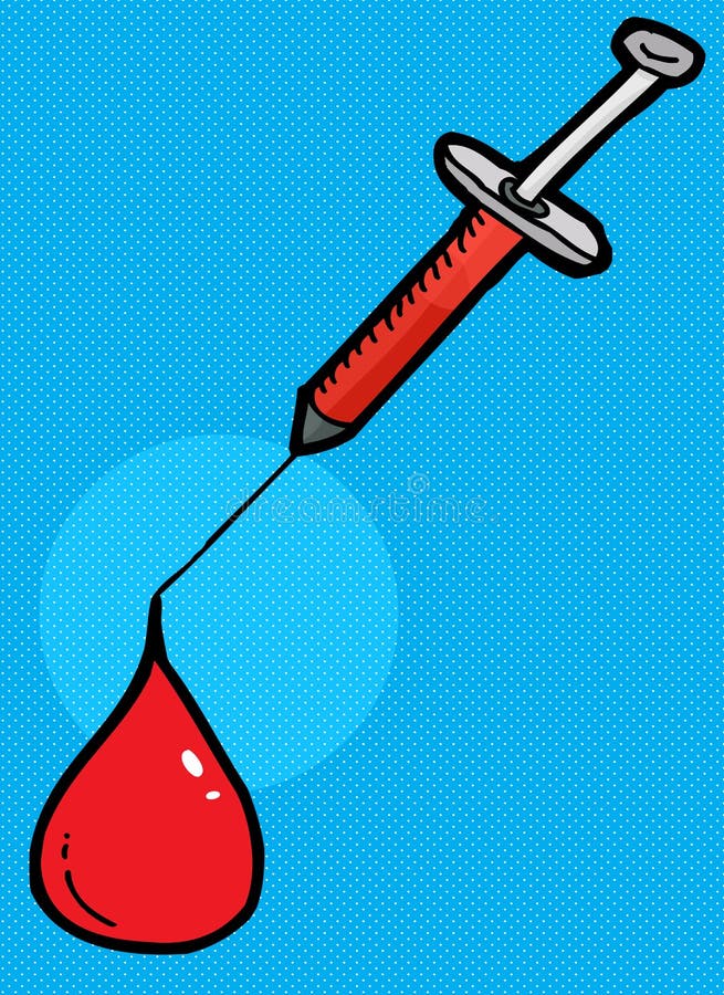 Blood and Syringe Over Blue Stock Illustration - Illustration of serum ...