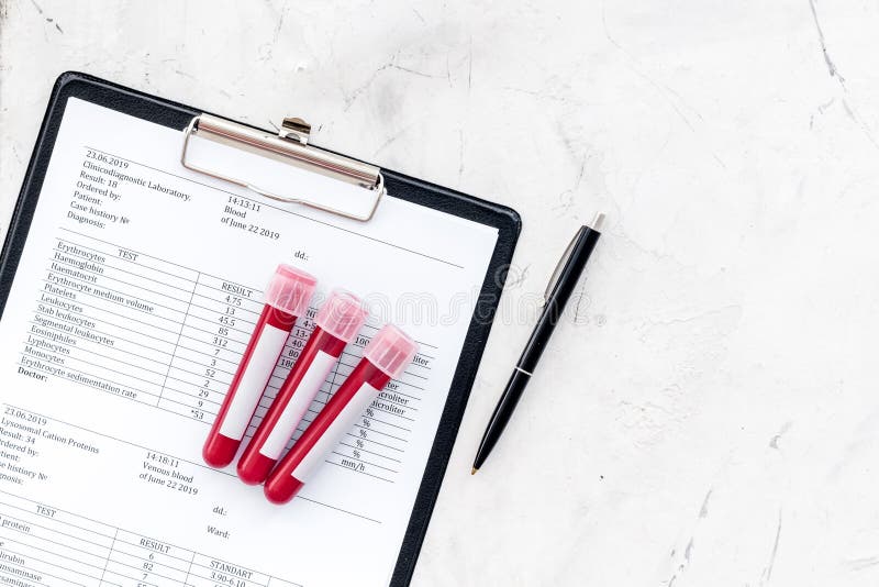 Blood Test Results on Grey Background Top View Copy Space Stock Image ...