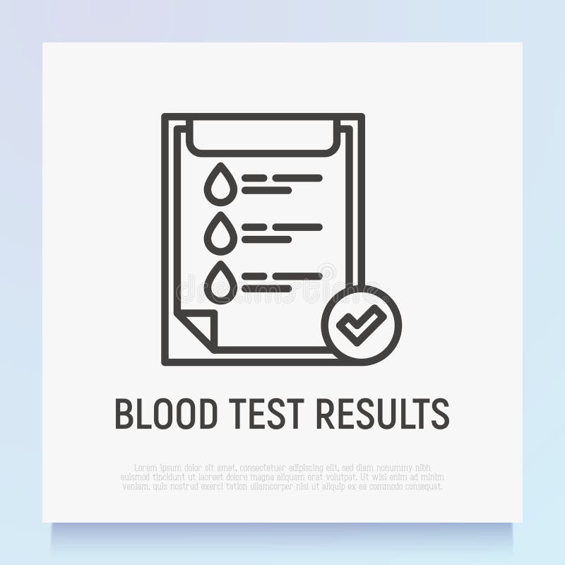Blood Test Results: List with Blood Drop and Check Mark. Thin Line Icon ...