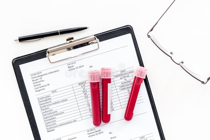 Blood Test Results on White Background Top View Stock Image - Image of ...
