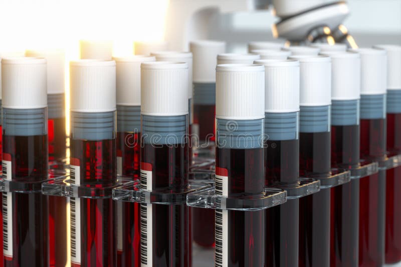 Blood Test Tubes with Laboratory, 3d Rendering Stock Illustration ...