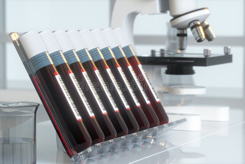 Blood Test Tubes with Laboratory, 3d Rendering Stock Illustration ...