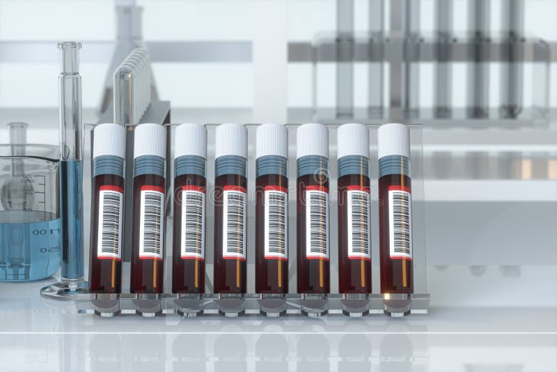 Blood Test Tubes with Laboratory, 3d Rendering Stock Illustration ...