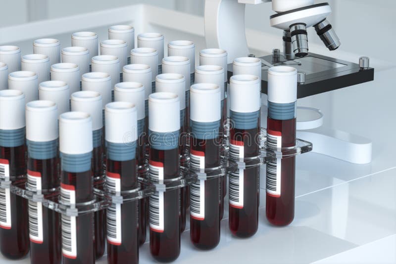 Blood Test Tubes with Laboratory, 3d Rendering Stock Illustration ...