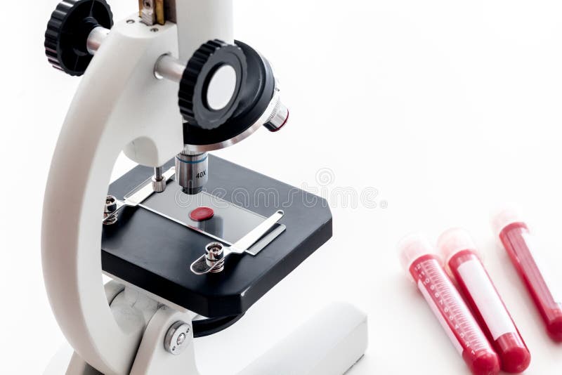 Blood Testing. Samples Viewing Under Microscope on White Background Top ...