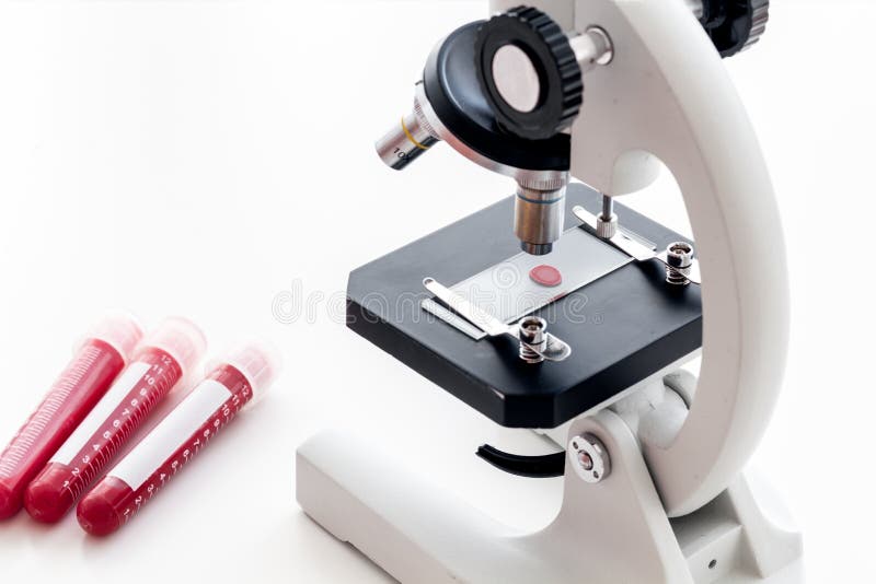 Blood Testing. Samples Viewing Under Microscope on White Background Top ...