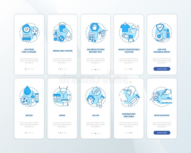 Blood Testing Tips Onboarding Mobile App Page Screen with Concepts Set ...