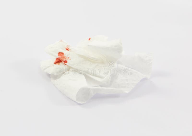 Blood On Tissue And Cotton On White Isolate Background With Cop Stock ...