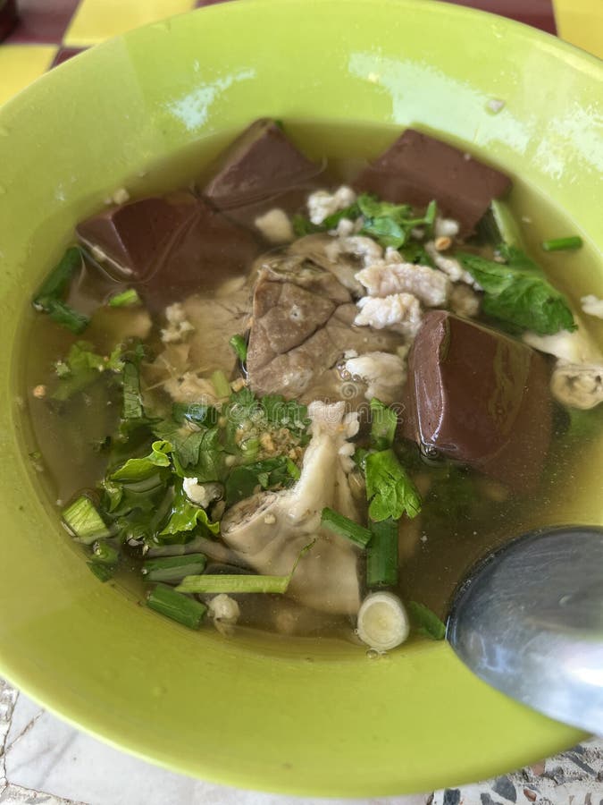 Blood Tofu Soup or Pork Blood Soup Stock Photo - Image of vegetable ...