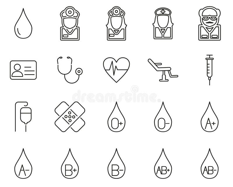 Blood Types or Blood Donation Icons Thin Line Set Big Stock Vector ...